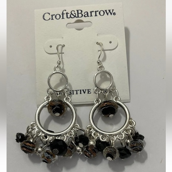 croft & barrow | Jewelry | Croft Barrow Black Silvertone Bead Hoop ...